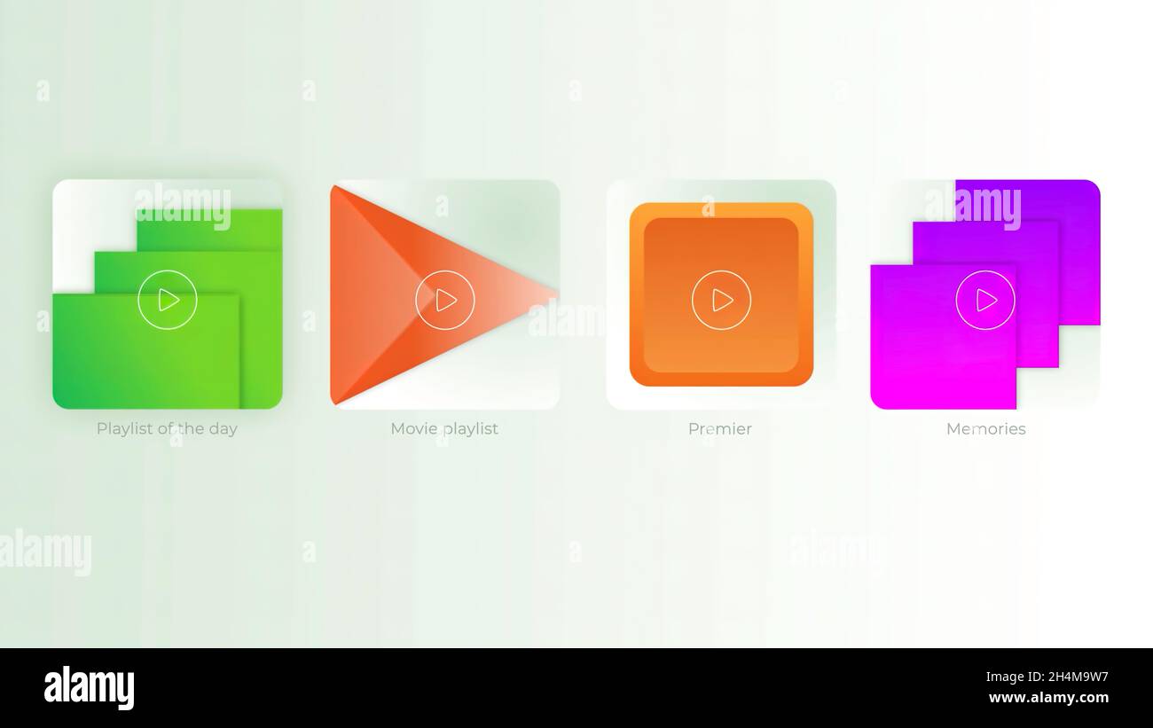Smartphone colorful icons of folders and play command on a beige ...