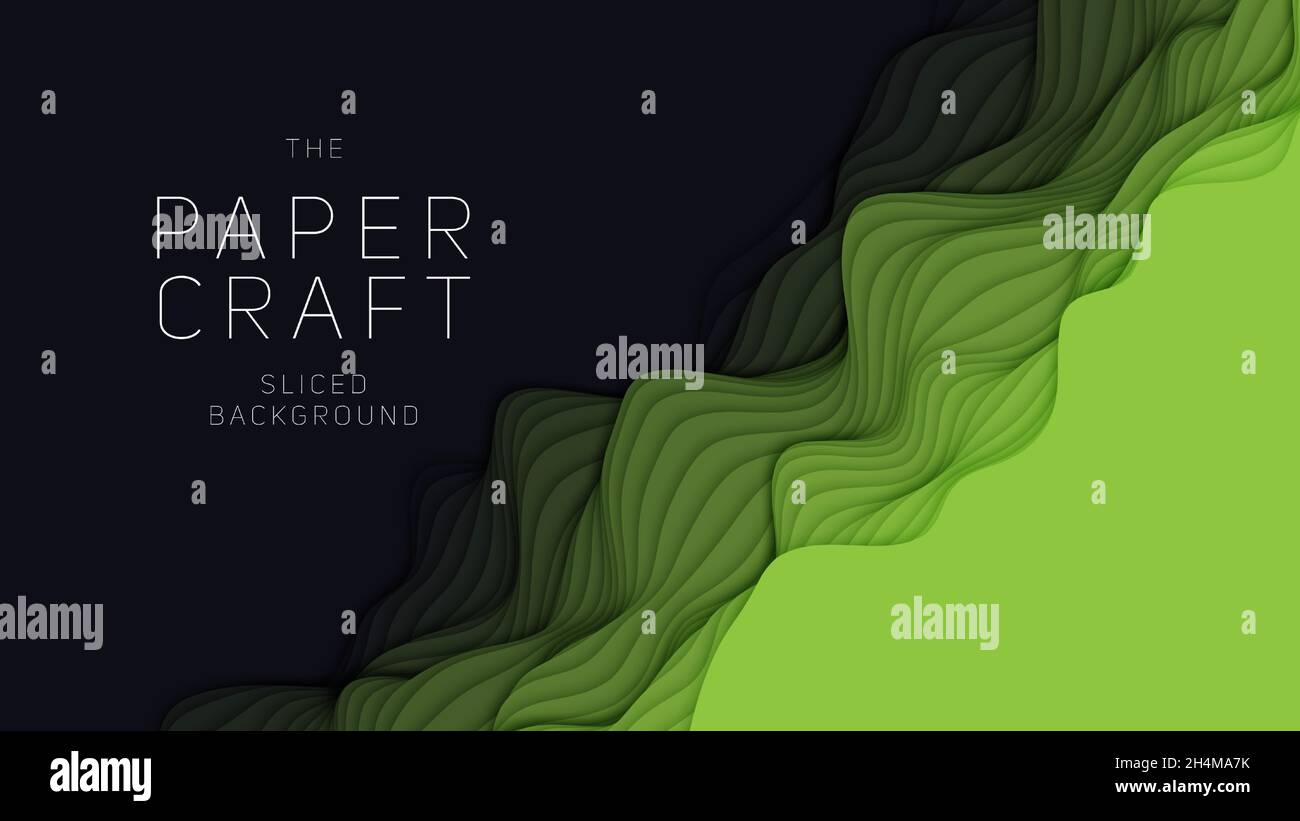 Green paper layers. 3D abstract gradient papercut. Colorful origami shape concept Stock Vector ...