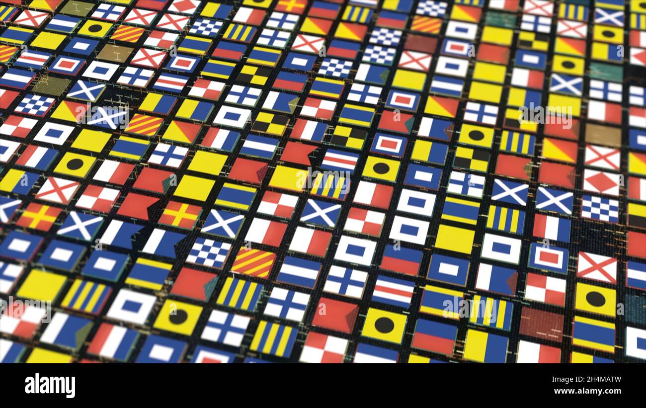 Abstract animation of multicolored countries flags icons on the dark ...