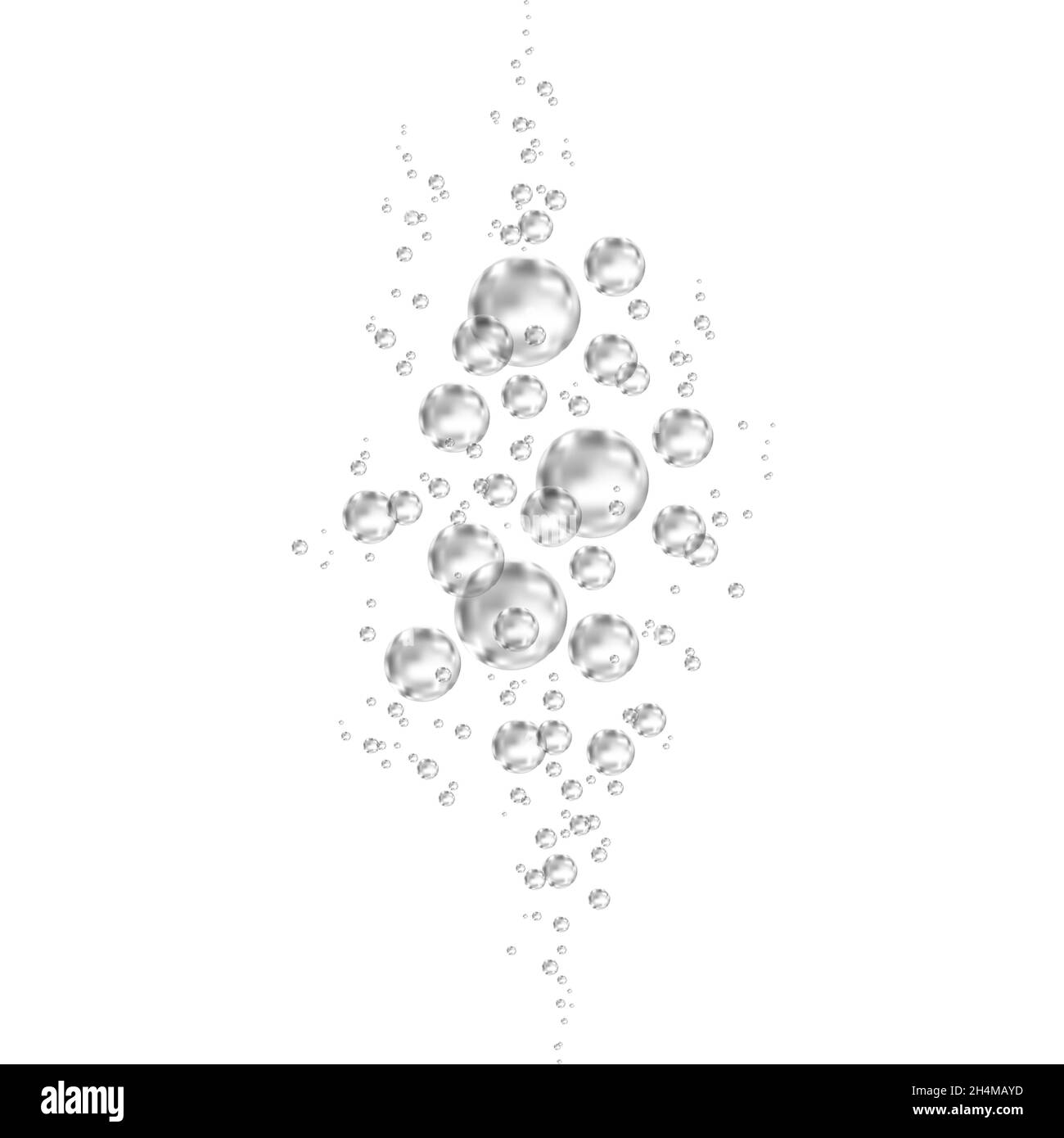 Effervescent drink. Underwater black fizzing air bubbles on white ...