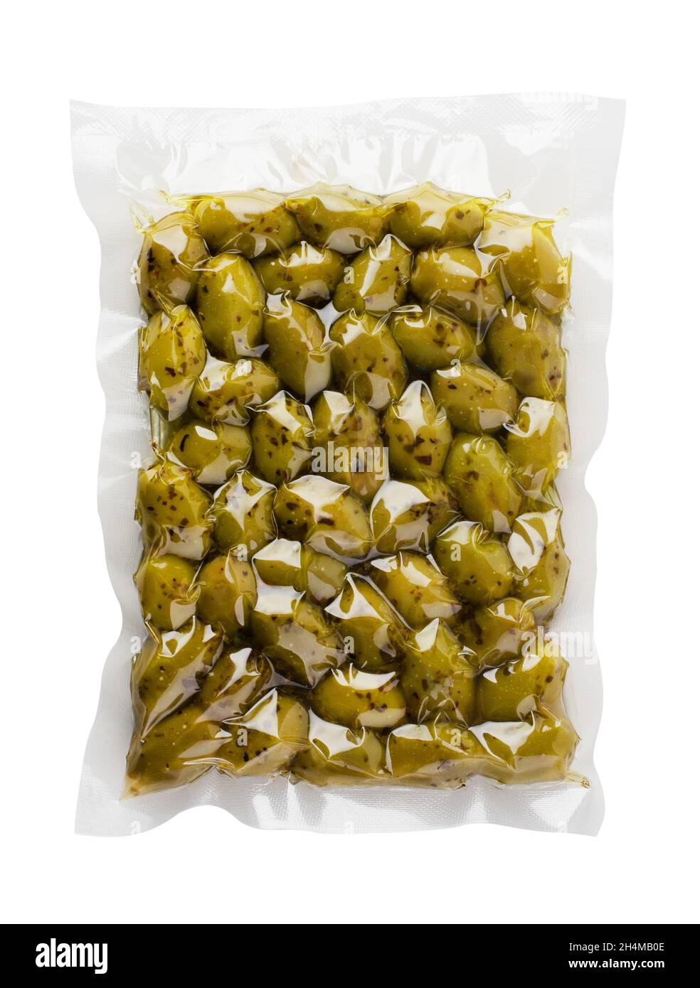 Green olives in plastic package isolated on white background Stock ...