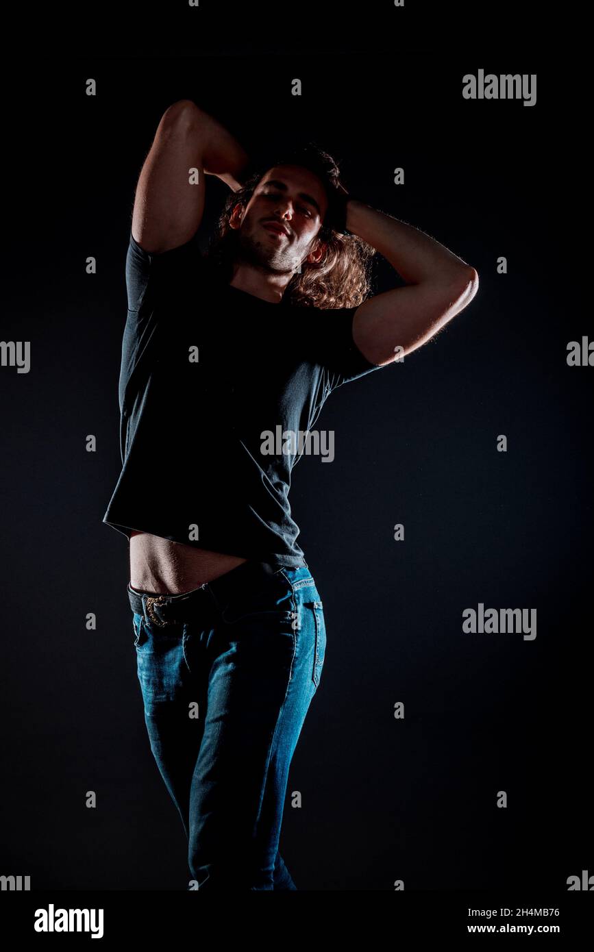 Studio body shot of a fashion male model wearing stylish clothes Stock ...