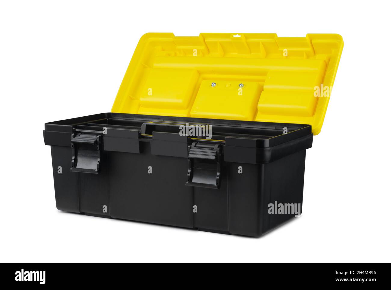 Plastic toolbox with yellow top isolated on white background Stock ...