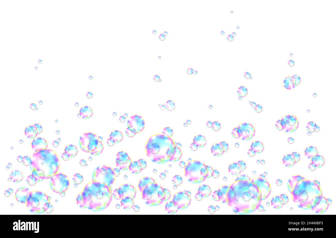 Realistic transparent colorful soap bubbles with rainbow reflection ...