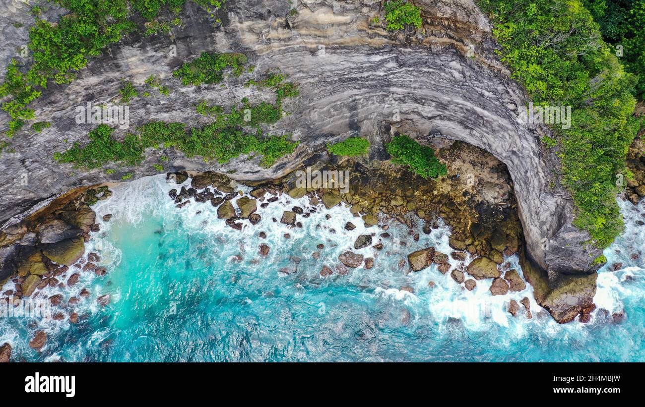 Aerial view of green cliffs and the blue sea Stock Photo - Alamy