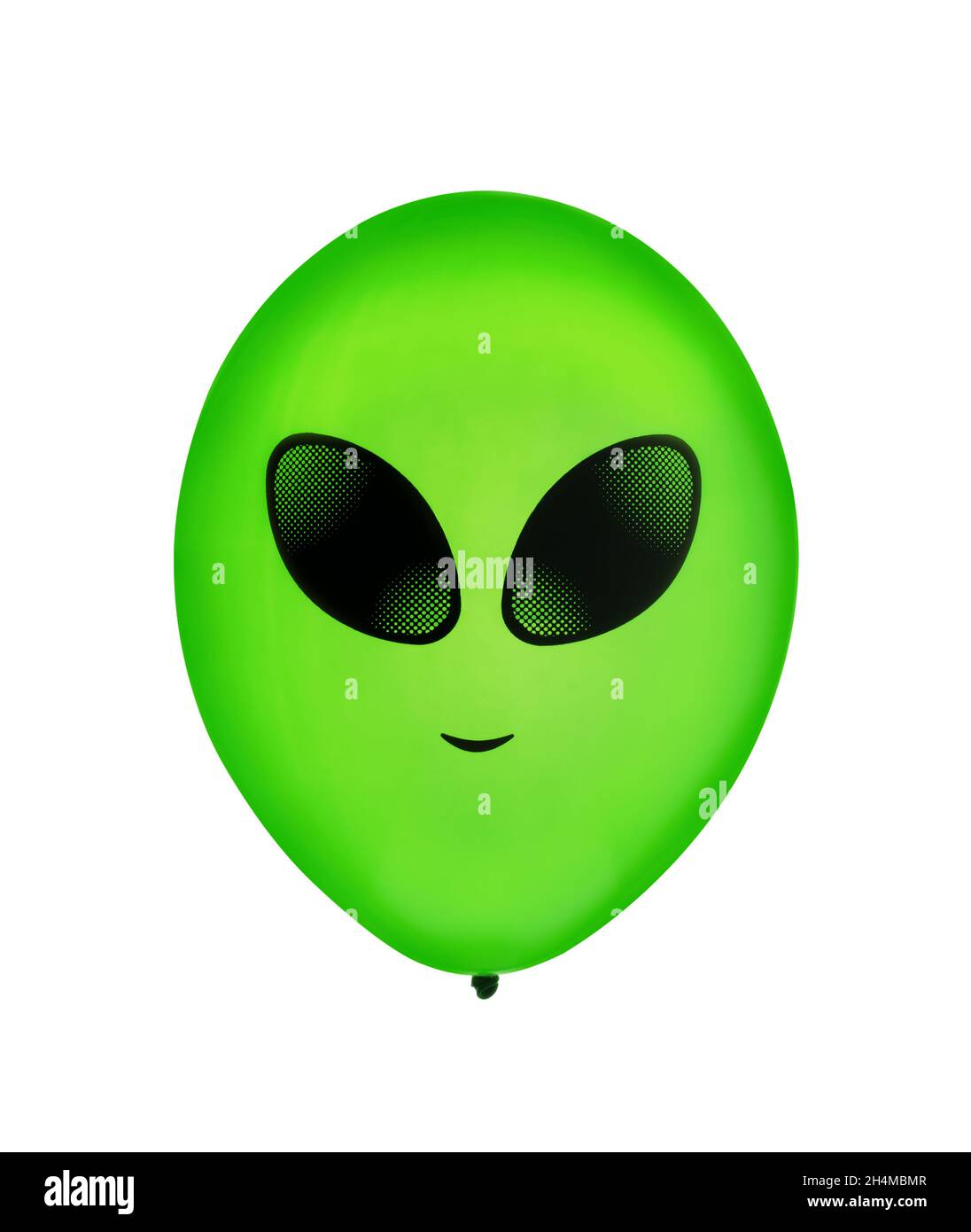 Green air flying balloon with alien smile isolated on white background ...