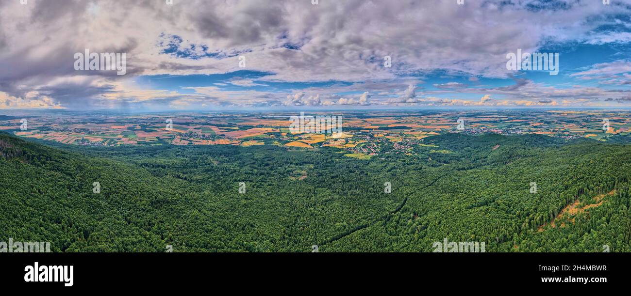 Mountain panorana. Aerial view of Sleza mountain near Wroclaw in poland ...