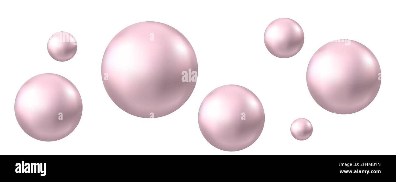 Air pink bubbles isolated on white background. Glossy rose sphere. Gum ...