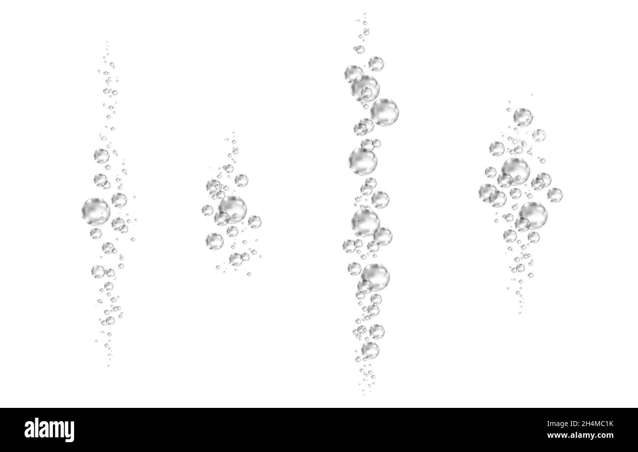 Effervescent drink. Underwater black fizzing air bubbles on white ...