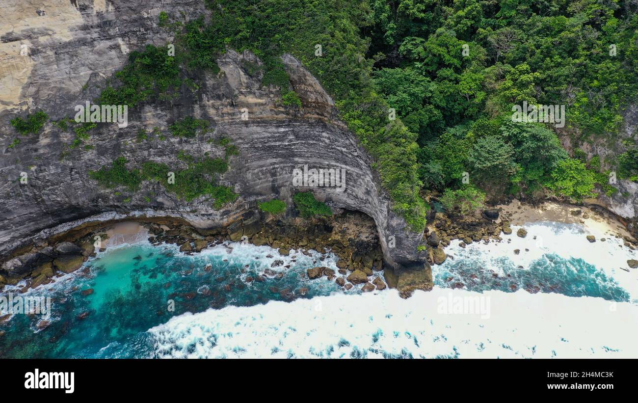 Aerial view of green cliffs and the blue sea Stock Photo - Alamy