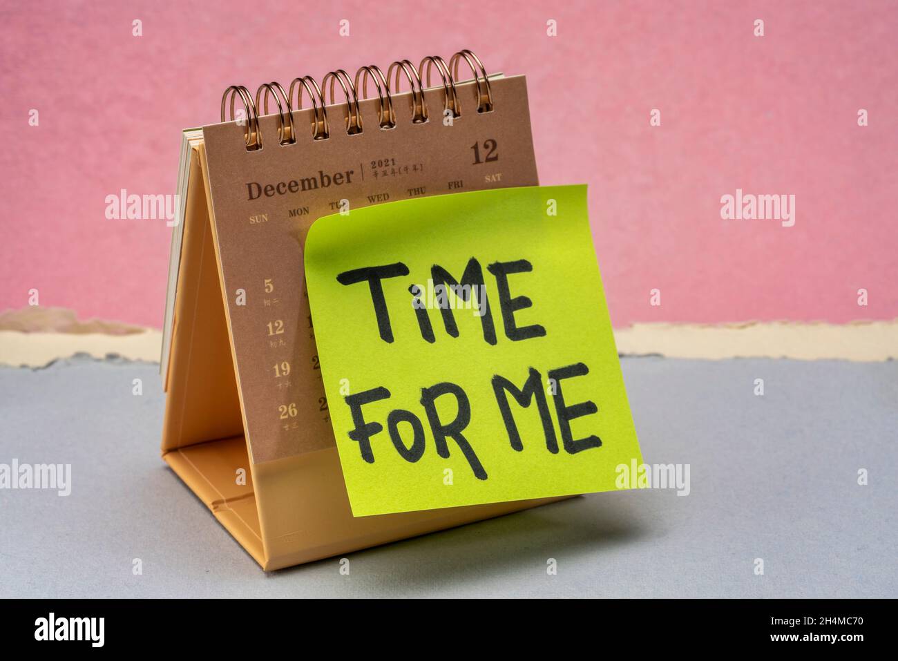 time for me reminder note on a desktop calendar, self care and personal ...