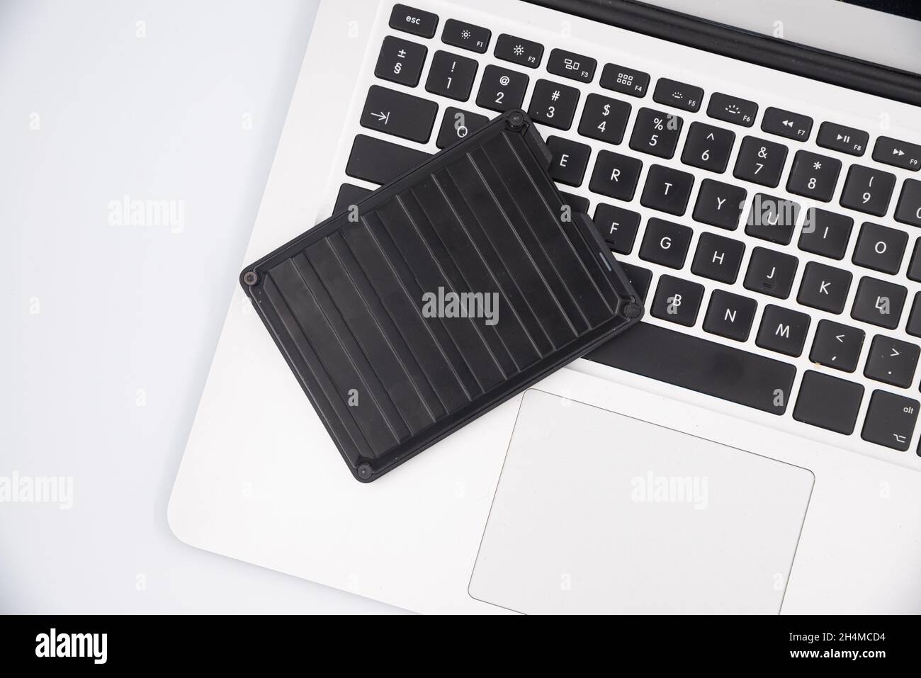 An external USB hard disk drive isolated on a white background ...