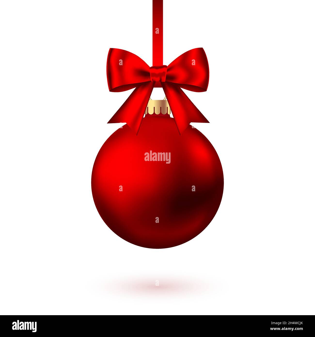 Realistic red Christmas ball with bow and ribbon isolated on white ...