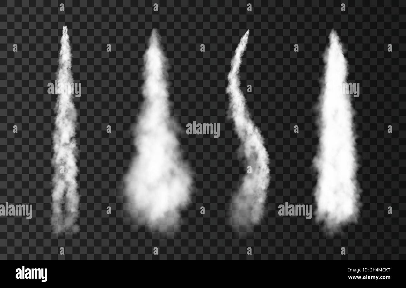 Smoke from space rocket launch. Foggy trail airplane or jet. Plane ...