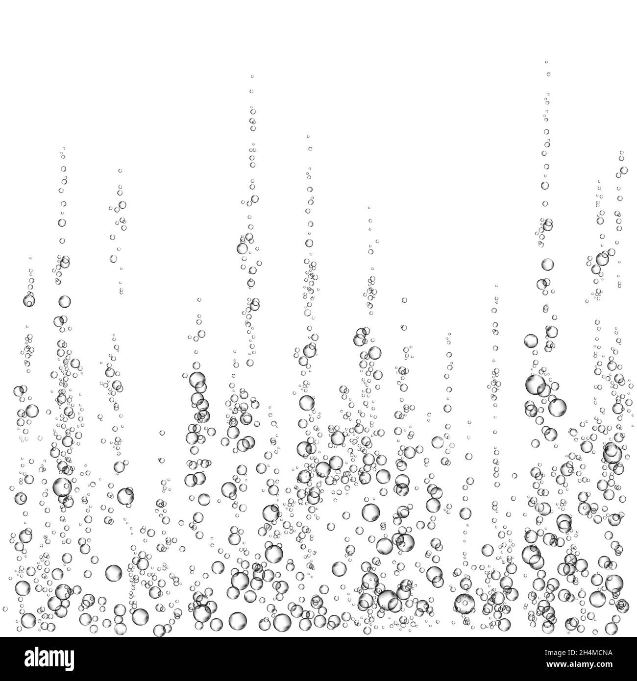 Effervescent drink. Underwater black fizzing air bubbles on white ...