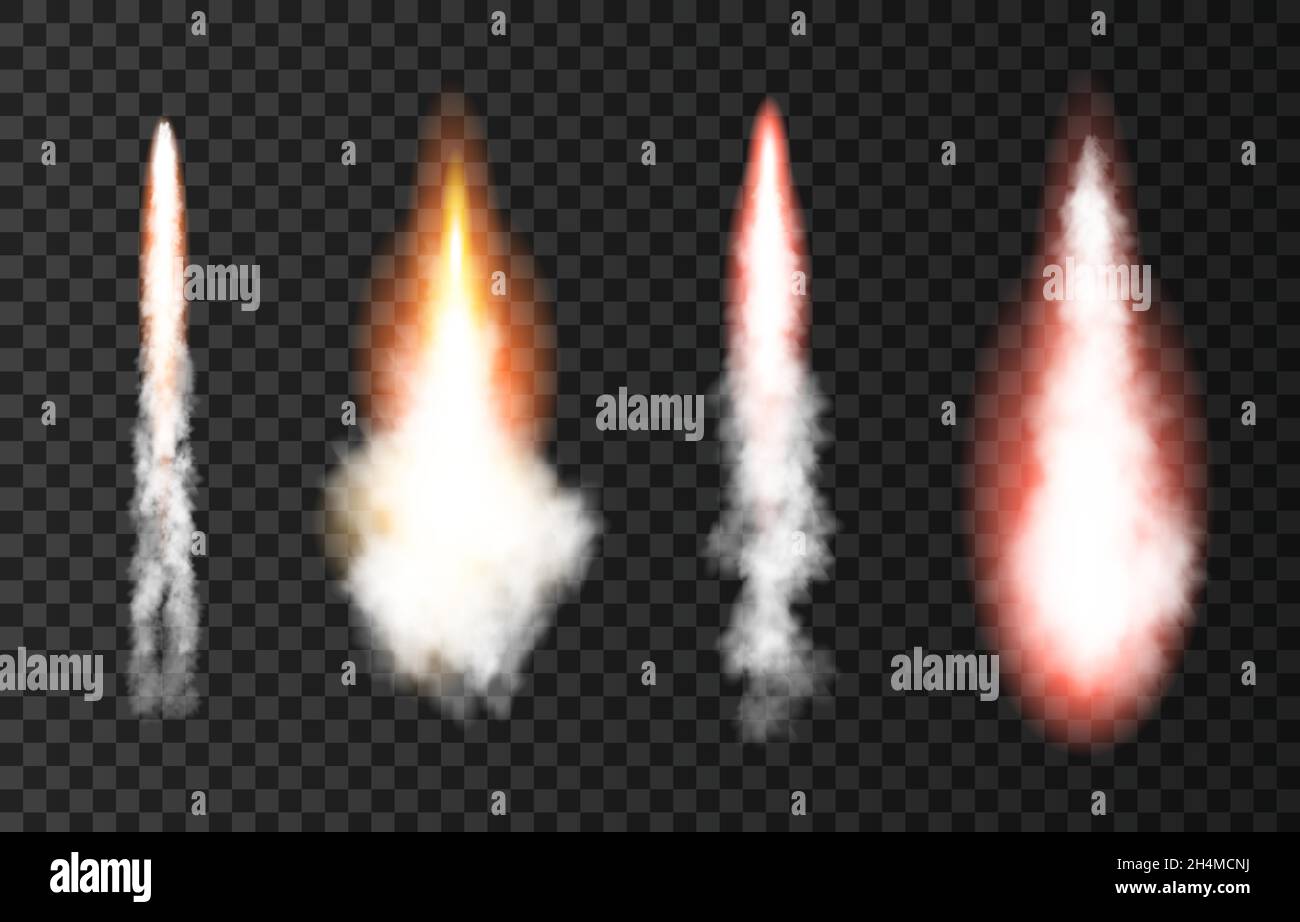 Flame and smoke from space rocket launch. Fire, comet or meteor on ...