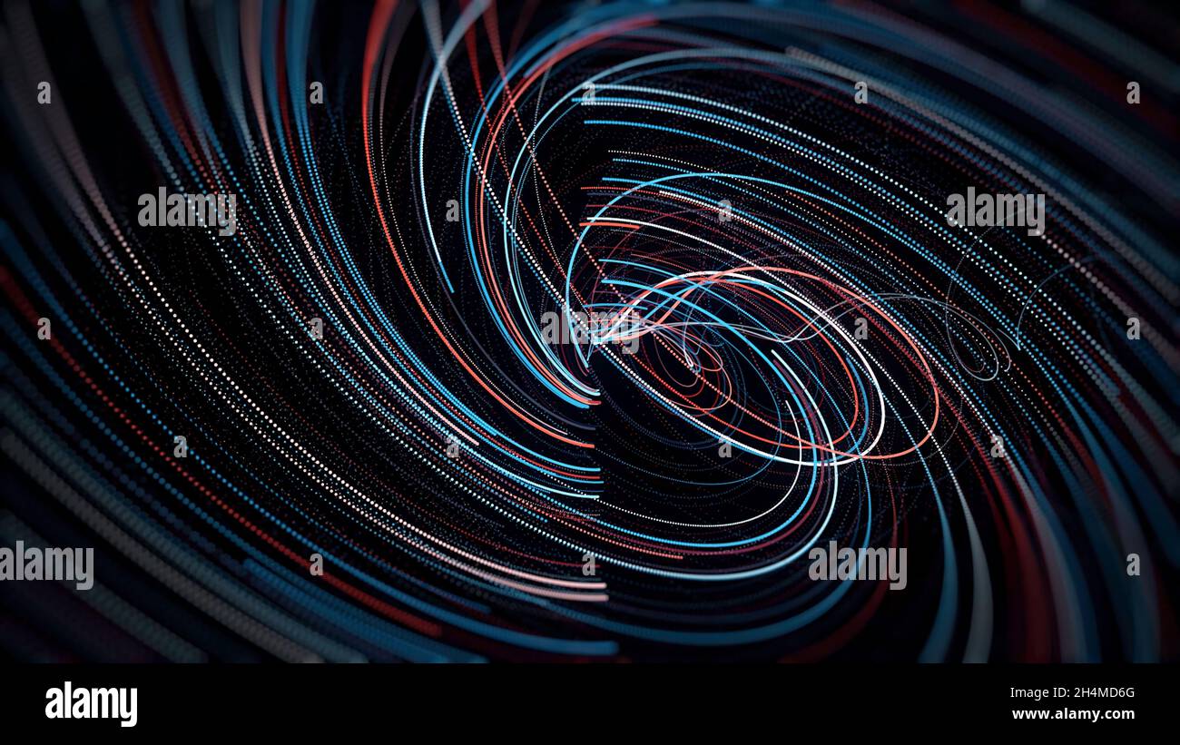 Swirling swirl of neon lines on black background. Animation. Swirl of ...