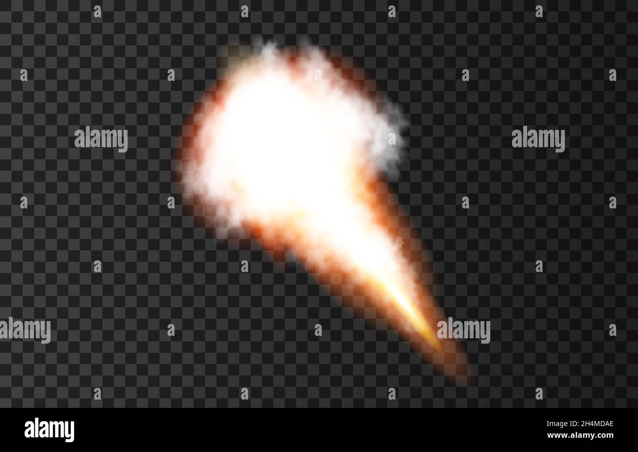 Flame and smoke from space rocket launch. Fire, comet or meteor on ...