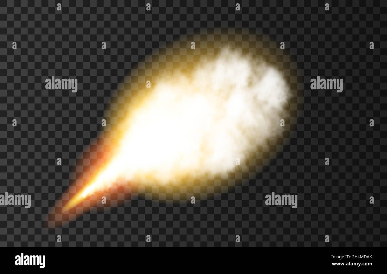 Flame and smoke from space rocket launch. Fire, comet or meteor on transparent background ...