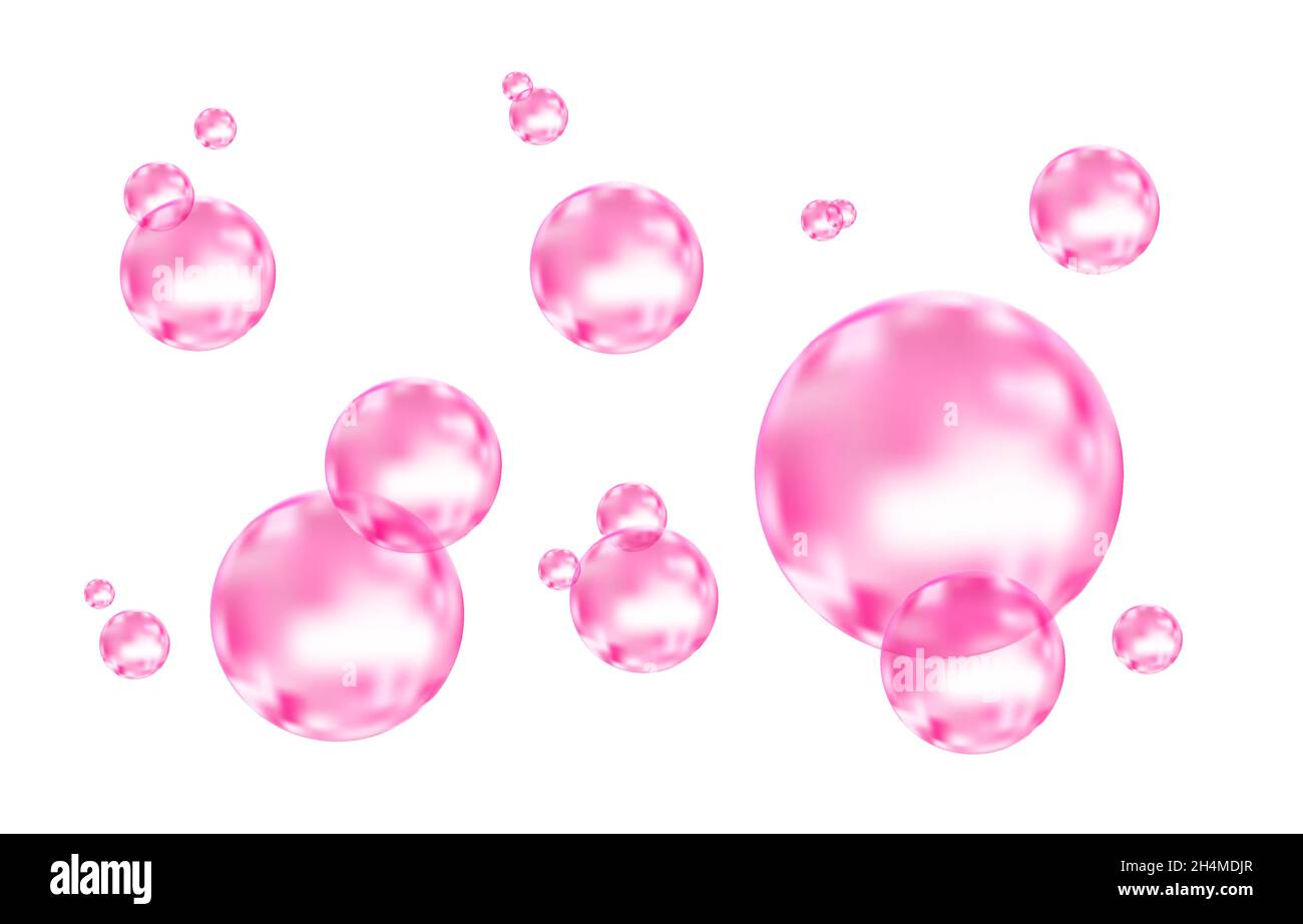 Fizz. Pink fizzing air or water bubbles on white background. Fizzy ...