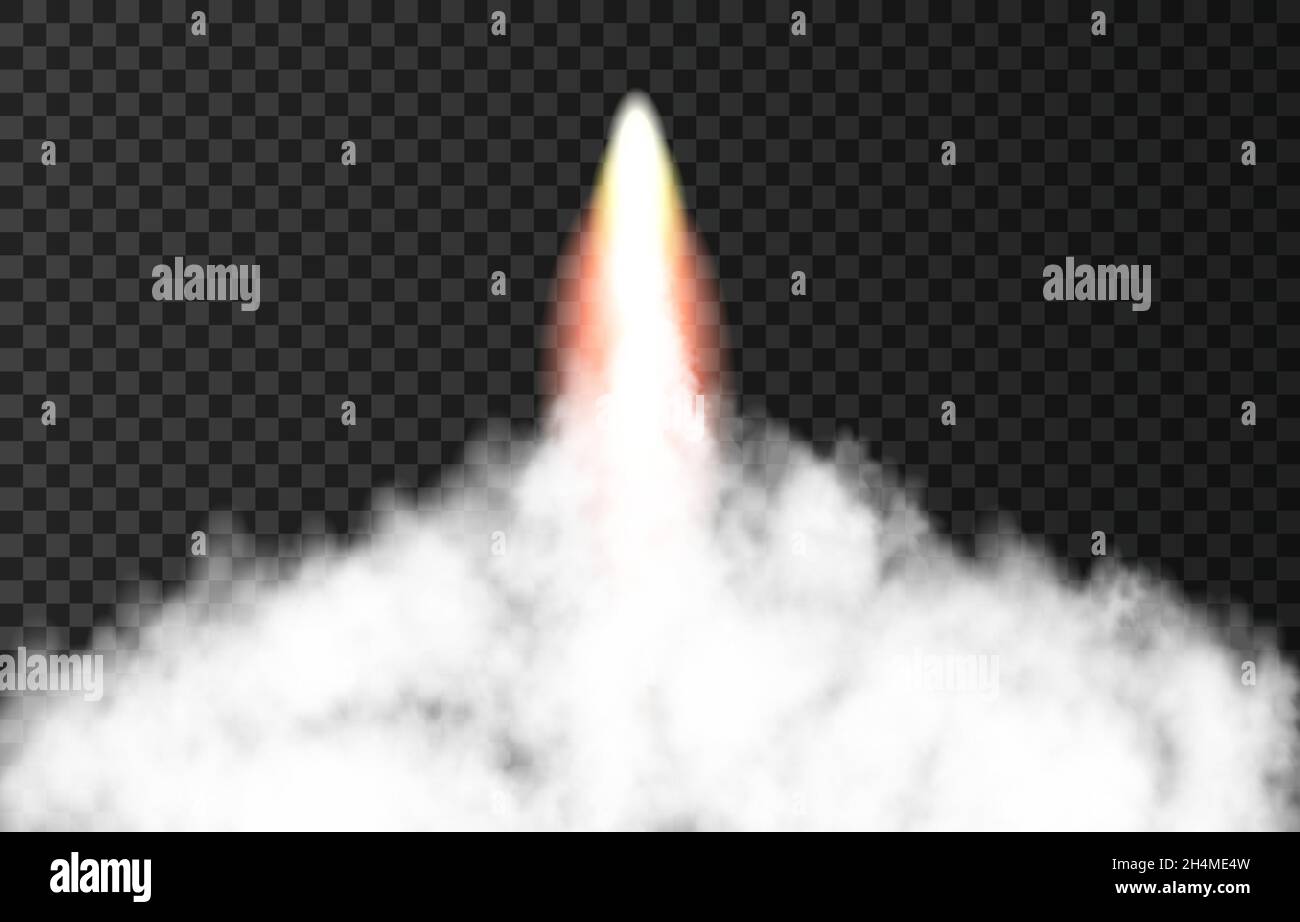 Flame and smoke from space rocket launch. Fire, comet or meteor on ...