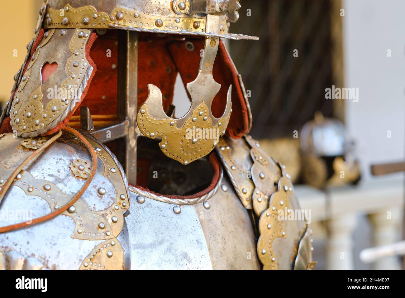 An ancient Knight's helmet with armor.A medieval concept Stock Photo ...