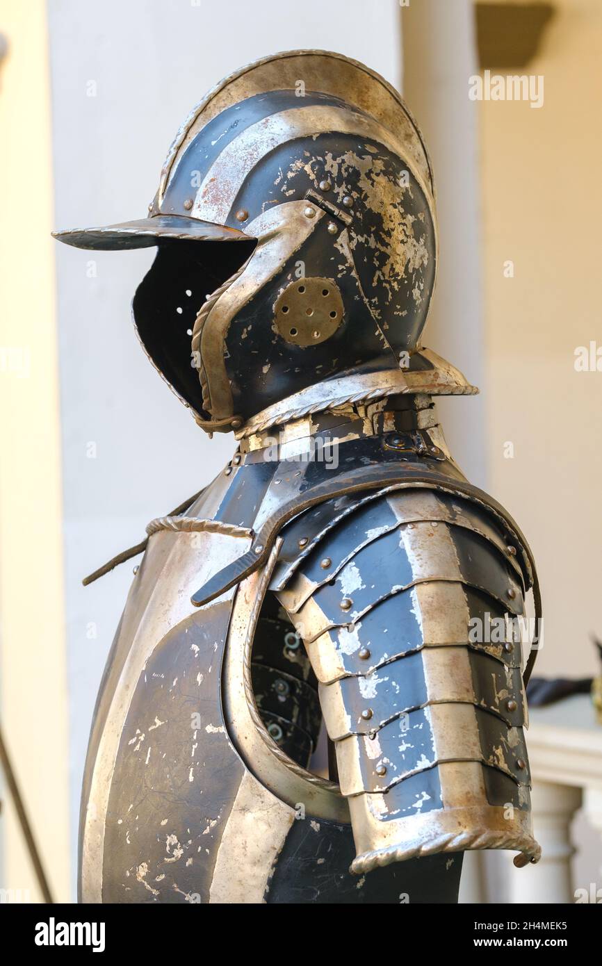 An ancient Knight's helmet with armor.A medieval concept Stock Photo ...