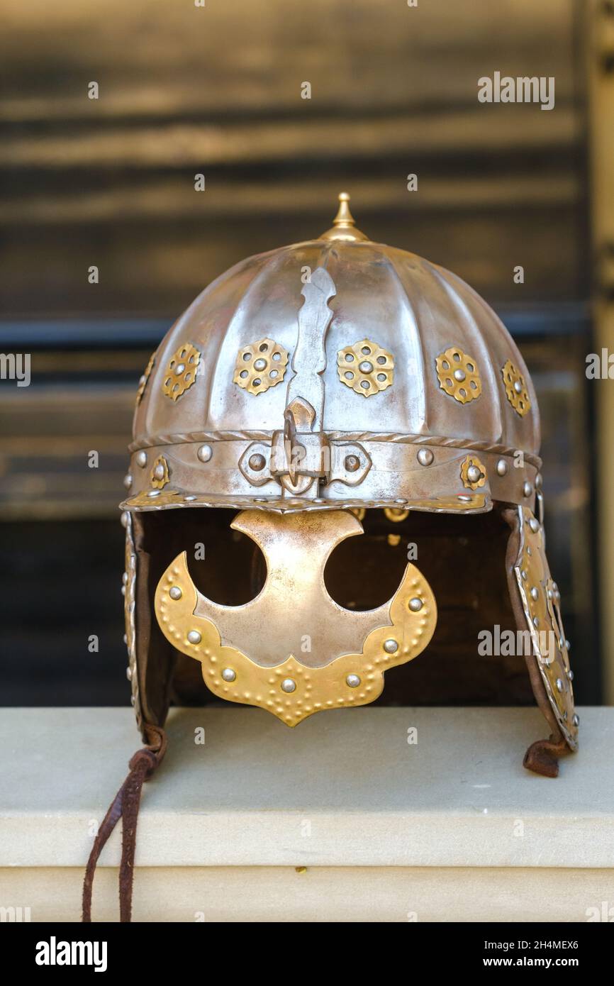 An ancient Knight's helmet with armor.A medieval concept Stock Photo ...