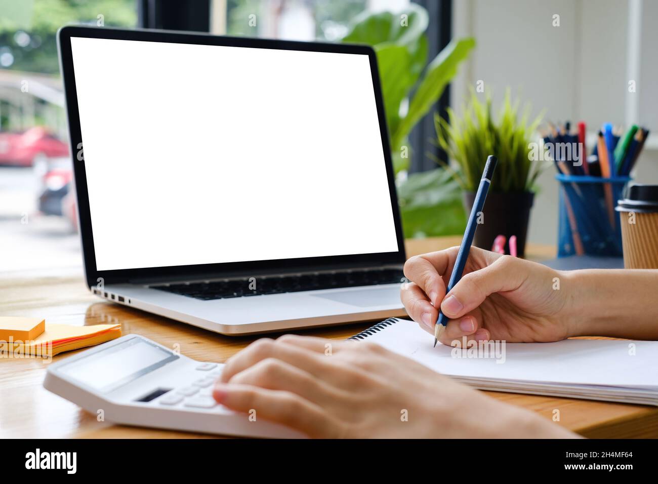 Student learning at home with online lesson by laptop computer. E ...