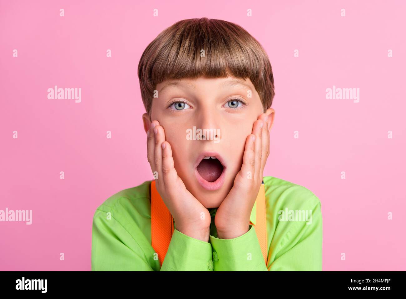 Portrait of attractive amazed boy newa reaction omg opened mouth ...