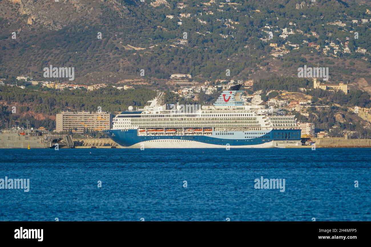 Tui Marella Explorer 2, Cruise ship, moored in the harbour of Malaga ...