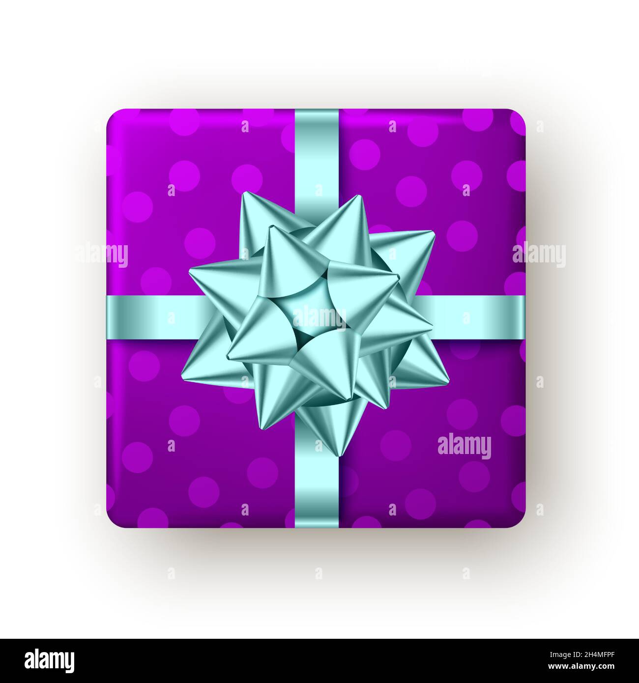 Violet gift box with ribbon and bow, top view. Christmas, New Year ...