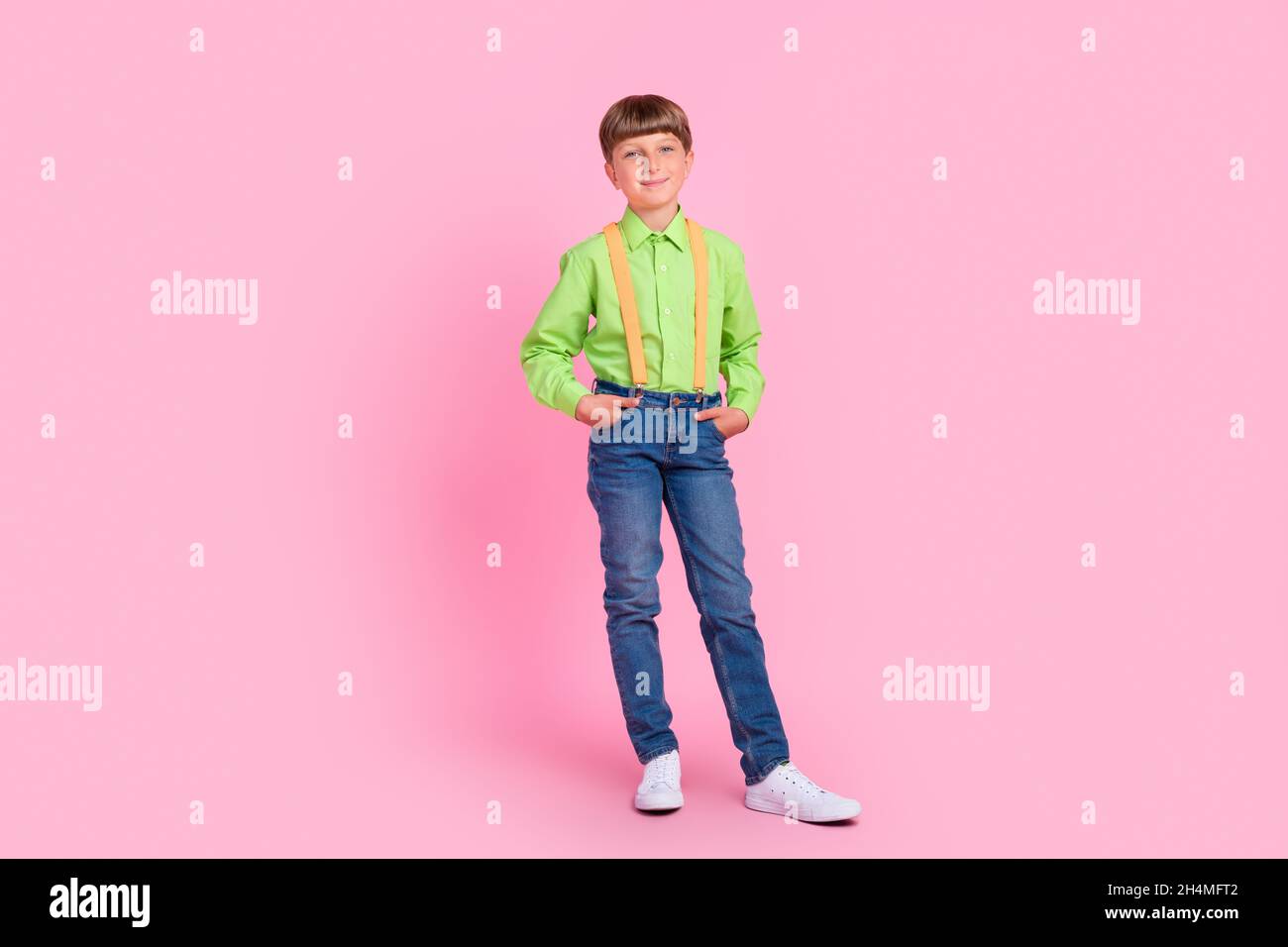 Full length body size view of attractive cheerful diligent boy posing ...