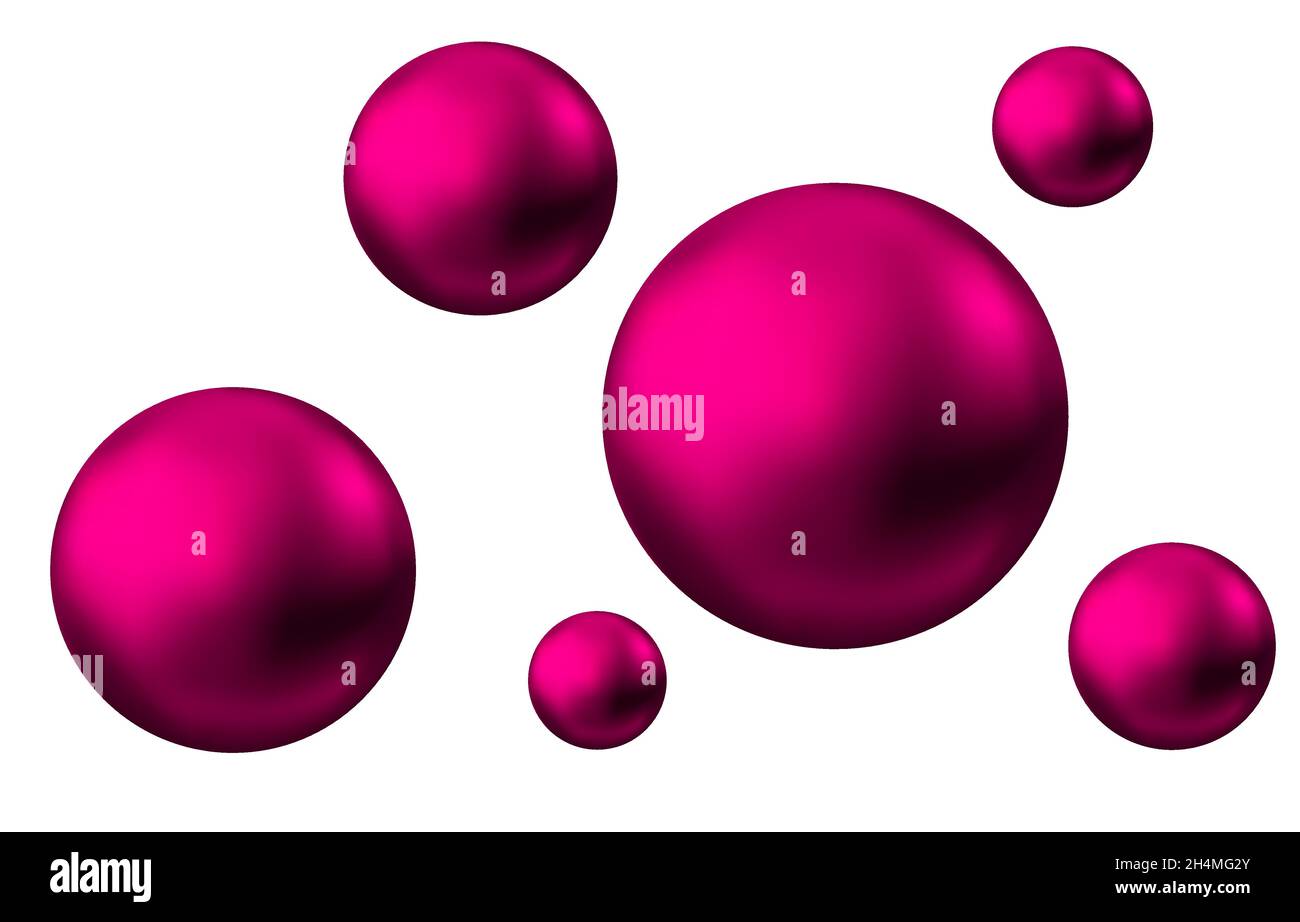 Air pink bubbles isolated on white background. Glossy rose sphere. Gum ...