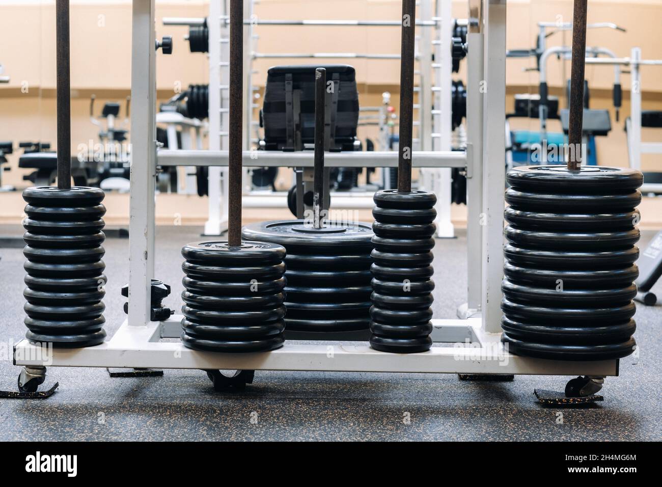 barbell discs stacked in rows in the gym Stock Photo - Alamy