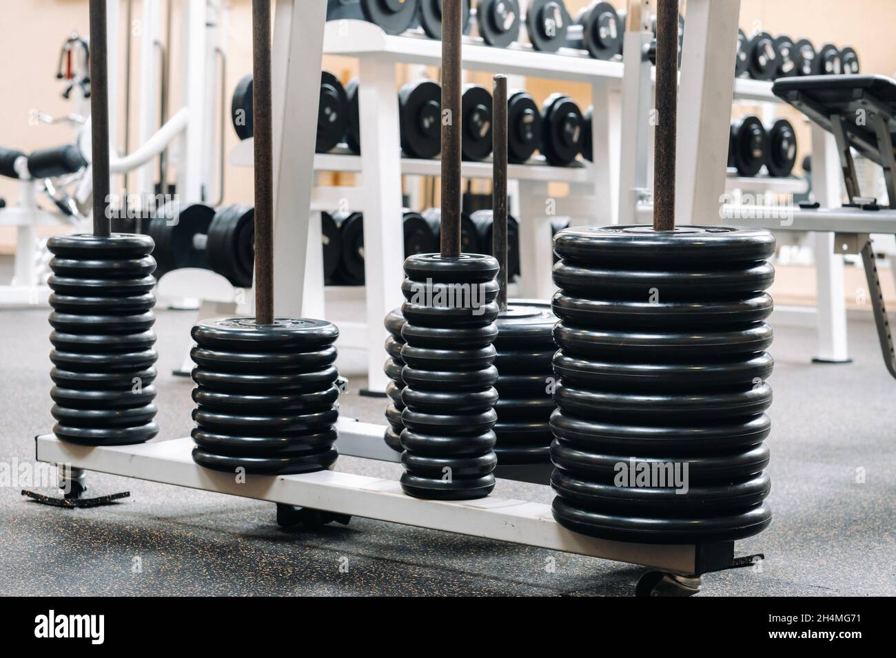 barbell discs stacked in rows in the gym Stock Photo - Alamy