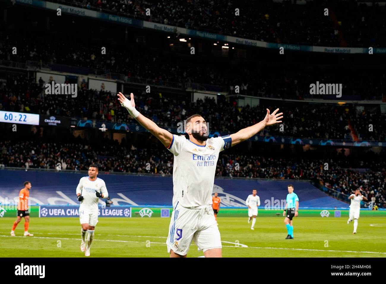 Karim Benzema of Real Madrid celebrates his goal during the UEFA ...