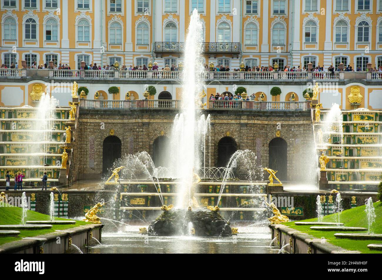 Golden statue of Samson in the park of Peterhof, Russia Stock Photo - Alamy