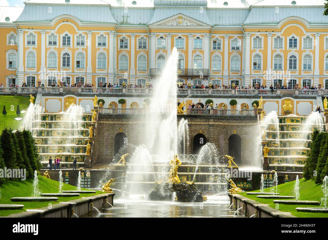 Golden statue of Samson in the park of Peterhof, Russia Stock Photo - Alamy