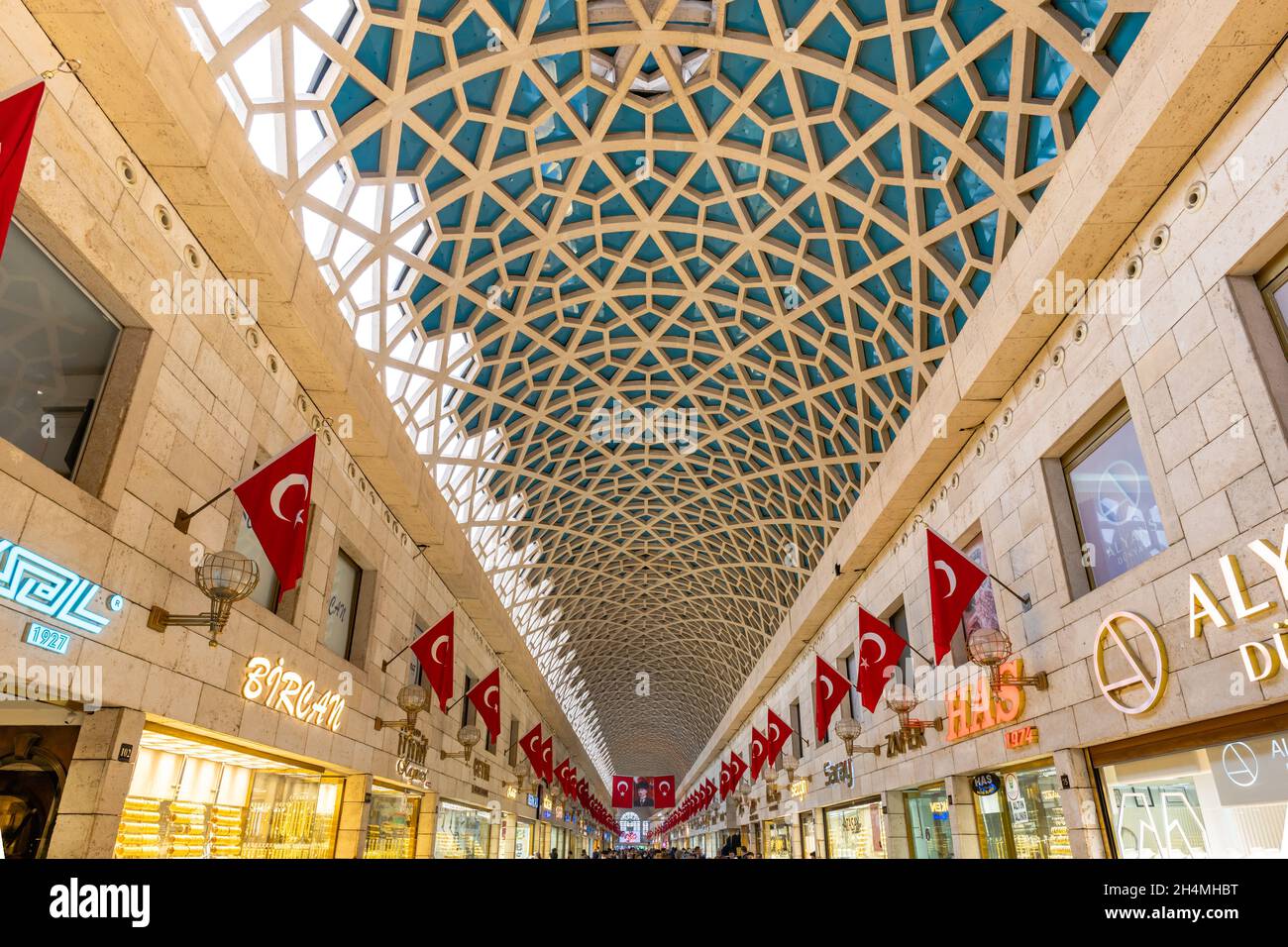 Bursa, Turkey - November 2021: Koza Han bazaar street view. Koza Han is ...