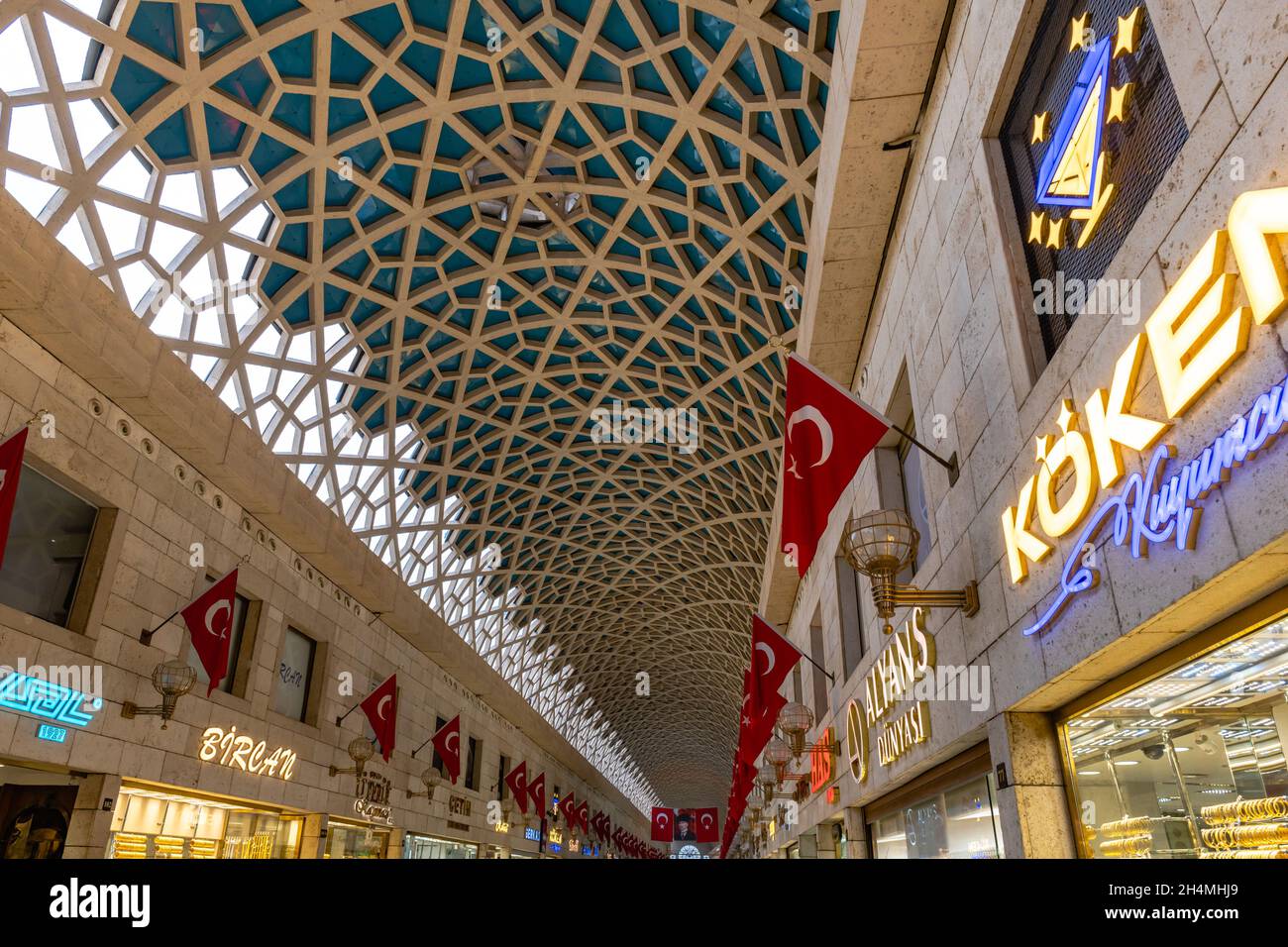 Bursa, Turkey - November 2021: Koza Han bazaar street view. Koza Han is ...
