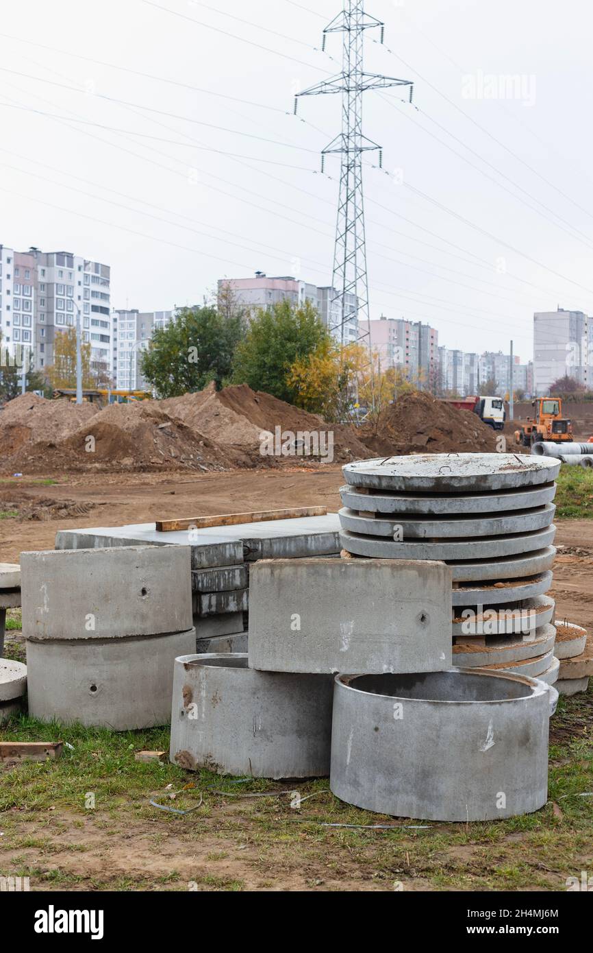 Concrete well rings drainage pipes hi-res stock photography and images ...