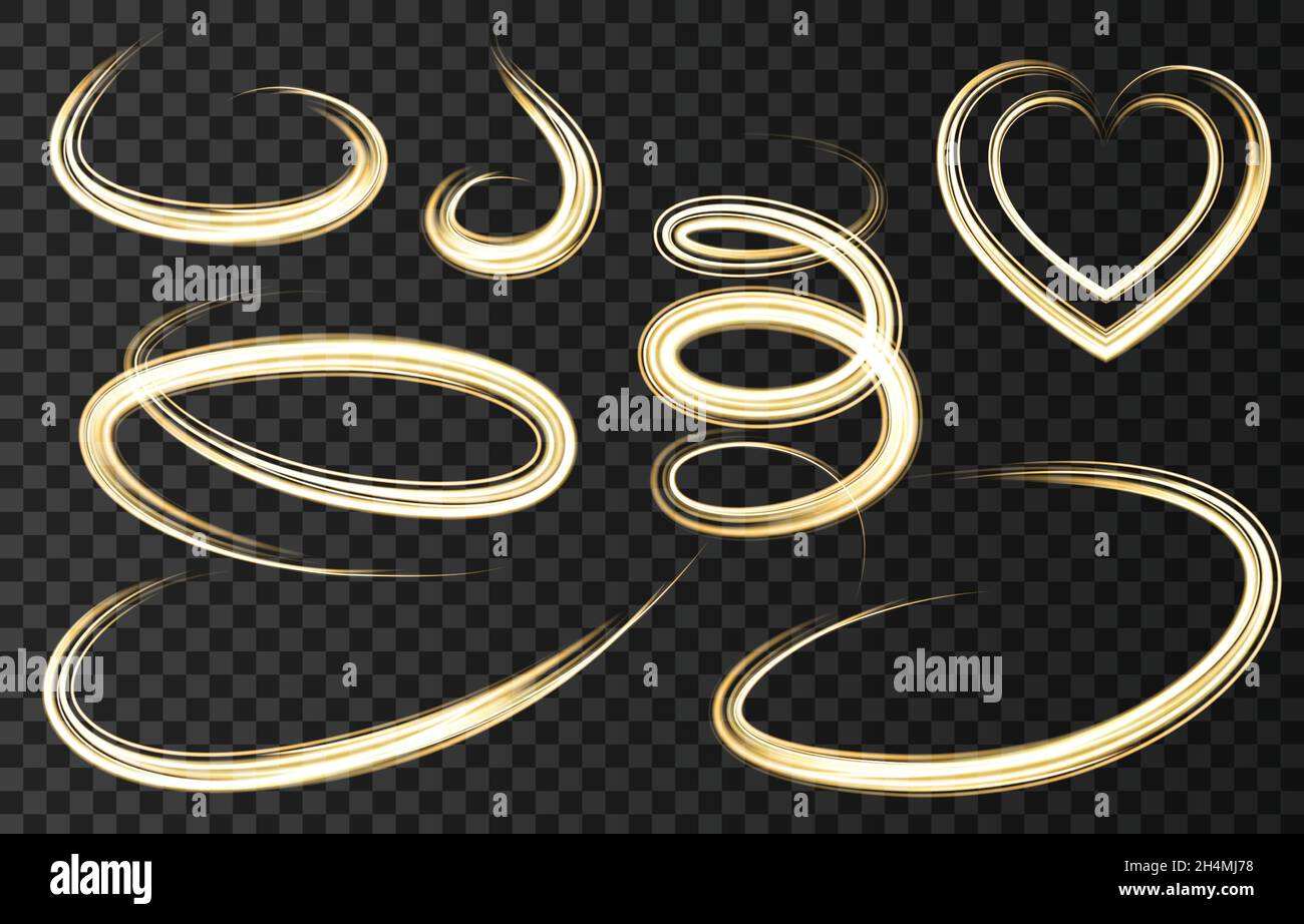 Golden neon swirling circles speed motion lights effects isolated on ...