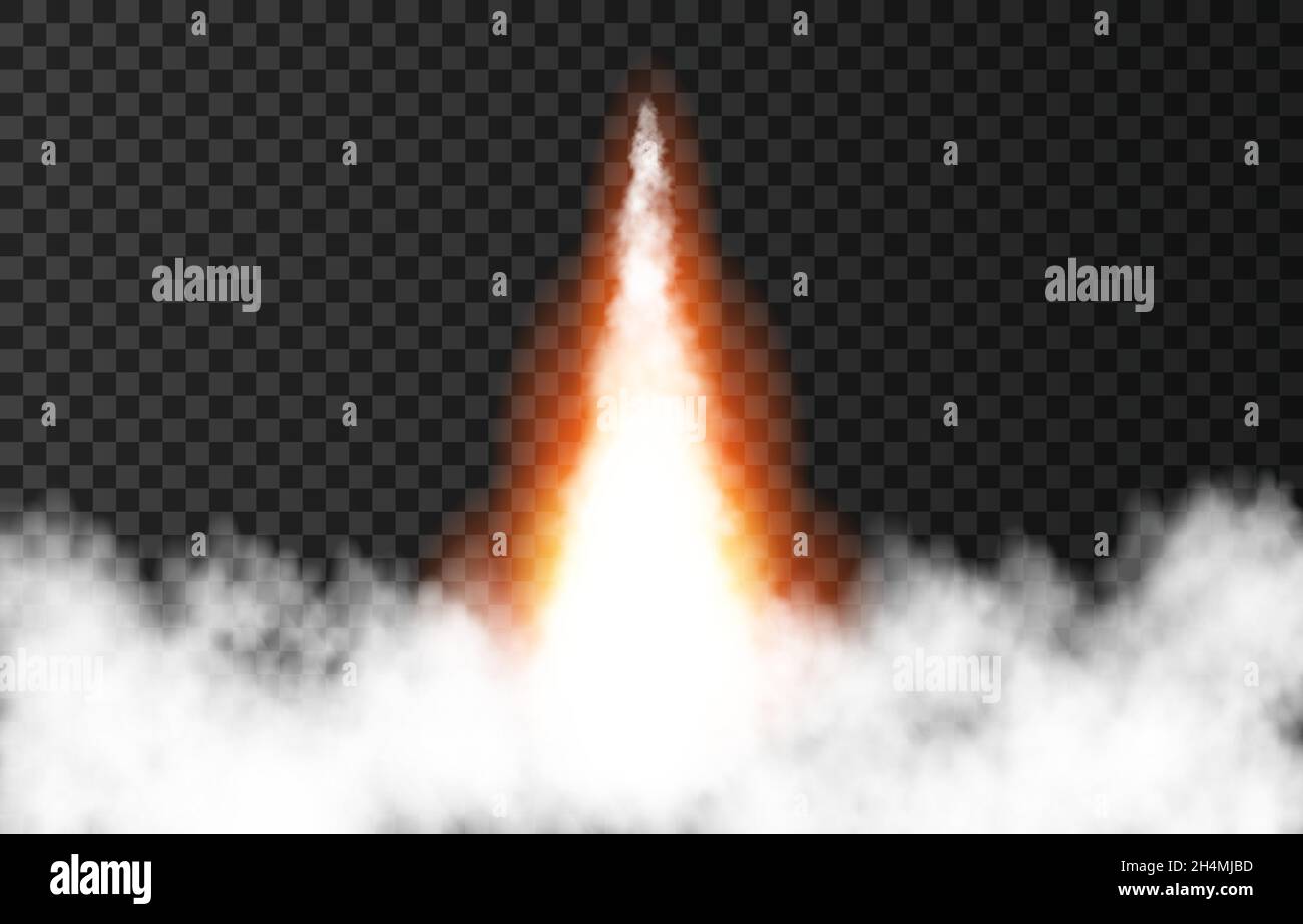 Flame and smoke from space rocket launch. Fire, comet or meteor on ...
