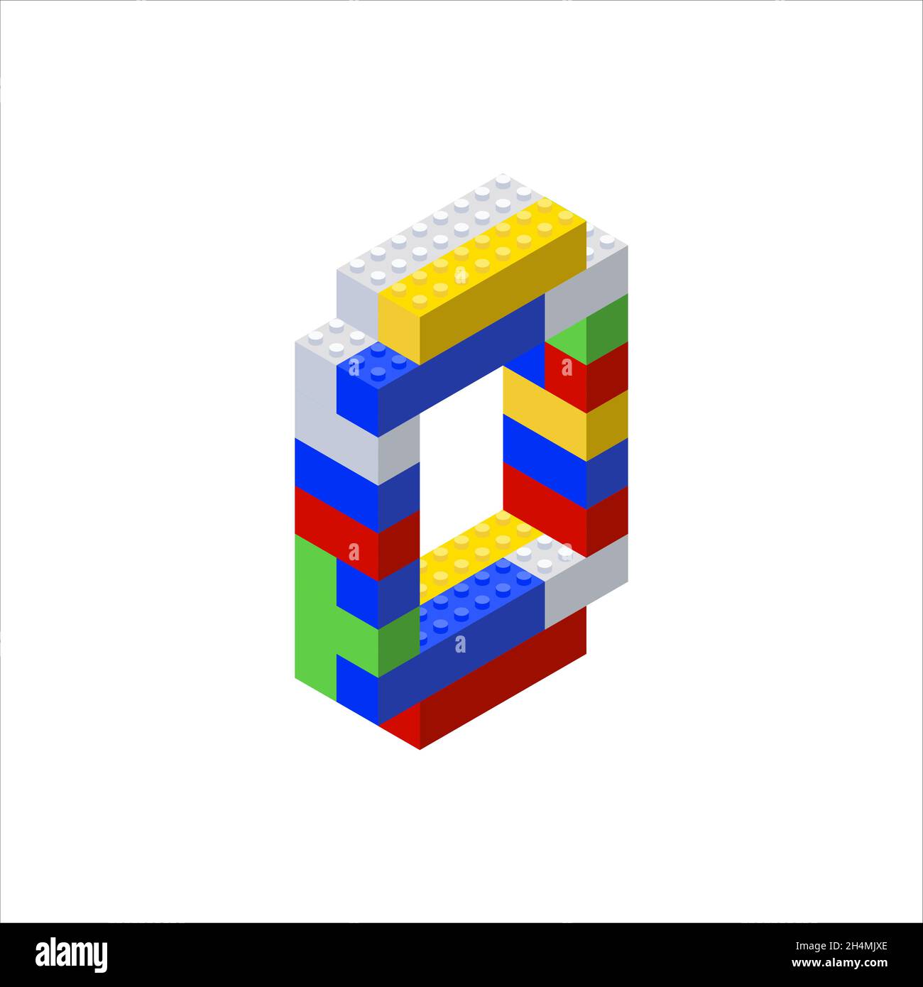 Isometric letter 0 assembled from plastic blocks. Vector illustration ...