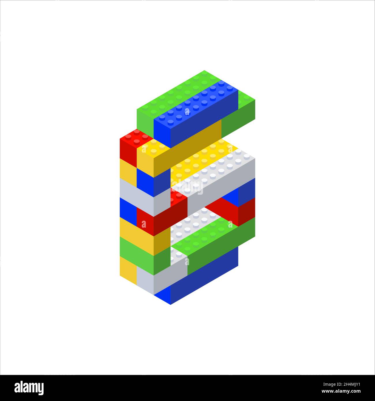 Isometric number 6 assembled from plastic blocks. Children s ...
