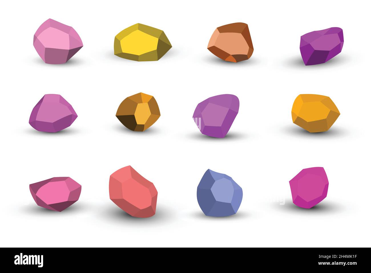 Cartoon stones. Rock stone isometric set. Colorful boulders, natural ...