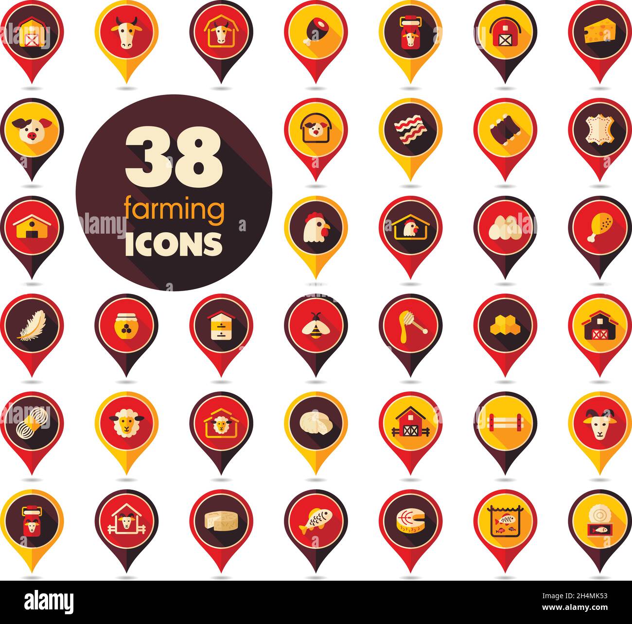 Farm animal pin map icon set. Farm animal Map pointer. Map marker ...