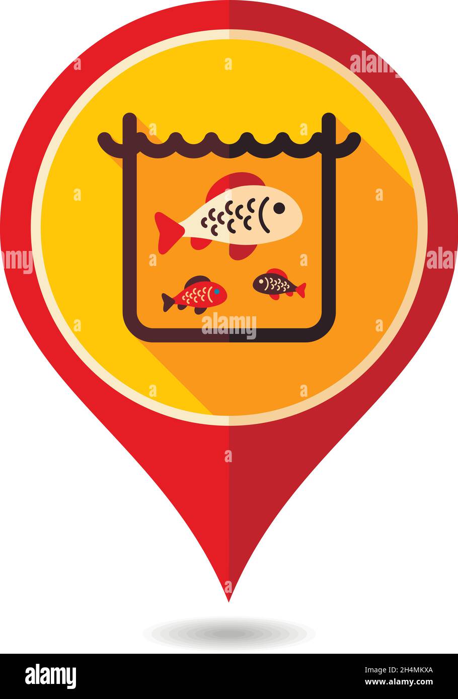 Fish in a pond or aquarium pin map icon. Farm animal Map pointer. Map ...