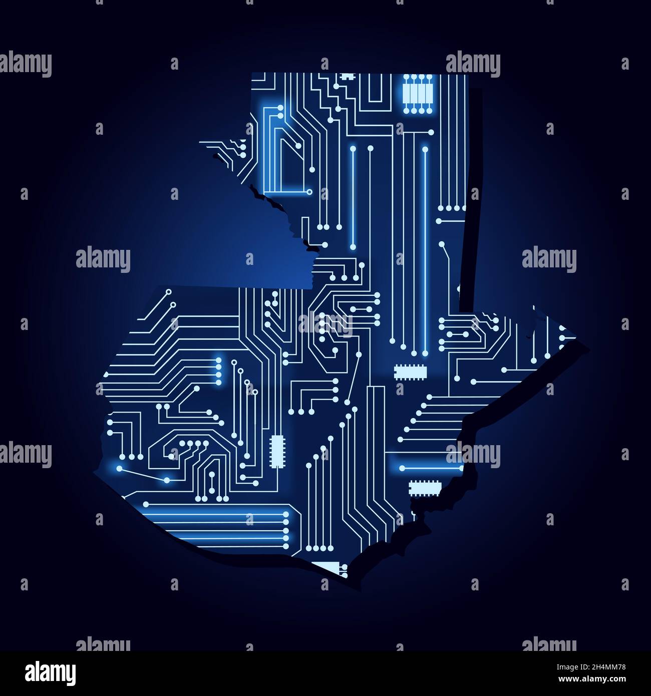 Contour map of Guatemala with a technological electronics circuit Stock ...